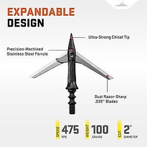 Wicked Ridge by TenPoint Impact Broadhead - Pack of 3 - 100-Grain, Two-Blade, Rear-Deploying Design - Tested Up to 475 FPS