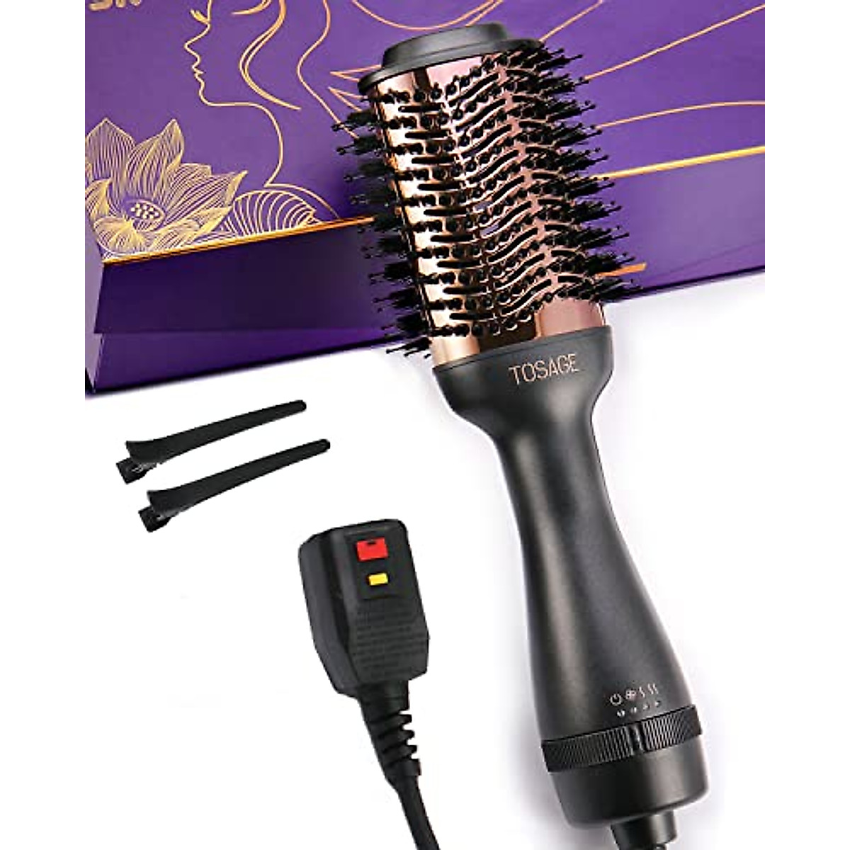 Hair Dryer Brush, Blow Dryer Brush with Enhanced Titanium Barrel & Negative Ions Technology, Hair Dryer and Styler Volumizer Professional 4 in 1 Hot Air Brush for Drying, Straightening, Curling（Black)