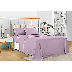 Utopia Bedding Queen Sheet Set – Soft Microfiber 4 Piece Luxury Bed Sheets with Deep Pockets - Embroidered Pillow Cases - Side Storage Pocket Fitted Sheet - Flat Sheet (Lavender)