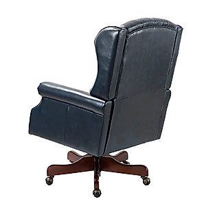 HULALA HOME Managerial Executive Swivel Office Chair with Height-Adjustable, Tufted Back & Nailhead Trim, High-Back Desk Chair for Home & Office, Faux Leather (Blue)