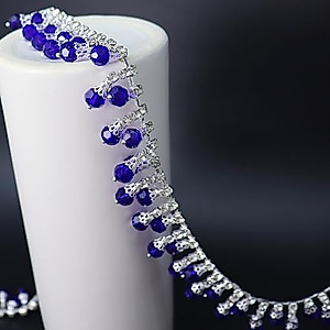 Silver Crystal Glass Beads Rhinestone Tassel Drill Chain 1 Yard Handmade Sewing Clothes Neckline Shoes Bags Jewelry Wedding Dress DIY Clothing Accessories Accessories (Dark Blue)