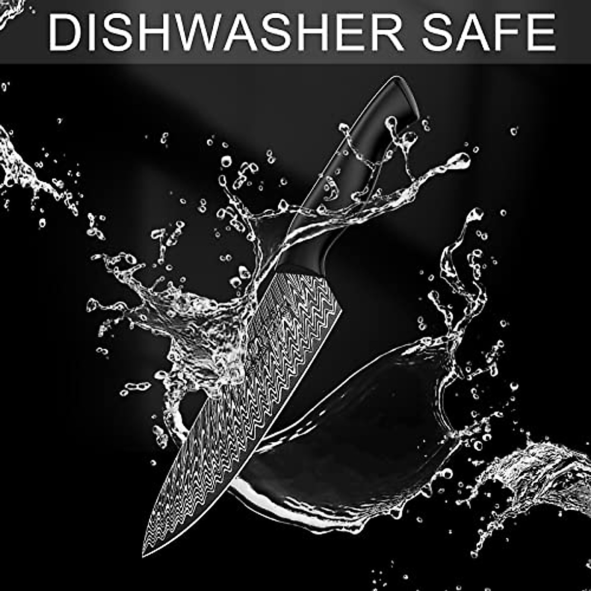 Knife Set, 15 Pieces Damascus Kitchen Knife Set with Built in Knife Sharpener Block, Dishwasher Safe, German Stainless Steel Knife Block Set