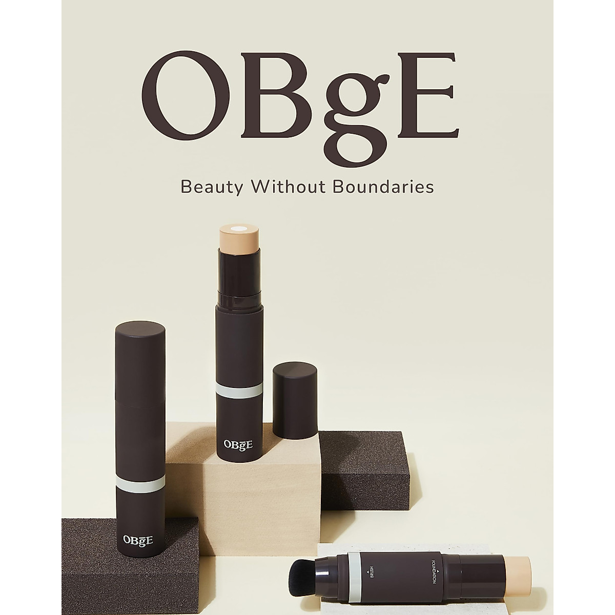 OBgE Natural Cover Foundation #23 (Beige, 0.5oz)- Stick Foundation with Brush for Flawless Skin Tone Correction and Coverage. Long-Lasting Wear for Daily Use.