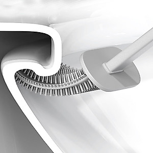 Yuehuam Toilet Brush and Holder Set of 3, Solicone Toilet Bowl Cleaner Brush, Flexible Toilet Cleaner Brush with Wall Mount& Flooring Brush Holder Bathroom Accessories