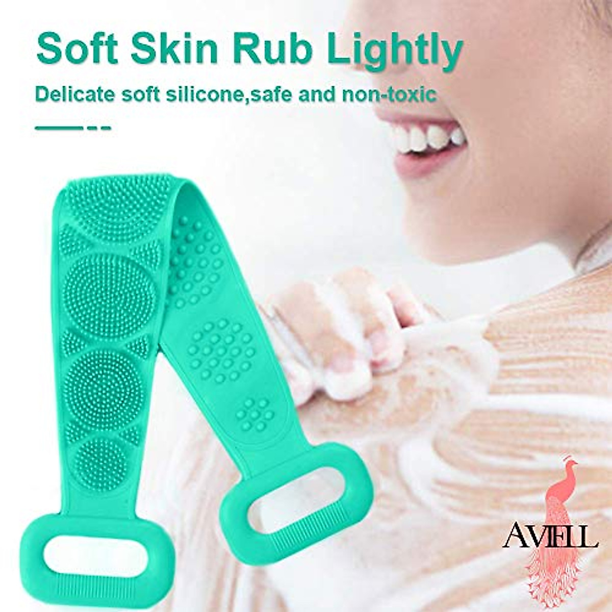 Silicone Body Scrubber,Bath Body Brush for Shower,Exfoliating Dual Side Scrubby Buddy,New Version 2020 Easy to Clean Long Hygienic Washer for Men and Women,Deep Cleaning Massage Scrubbers (Green)