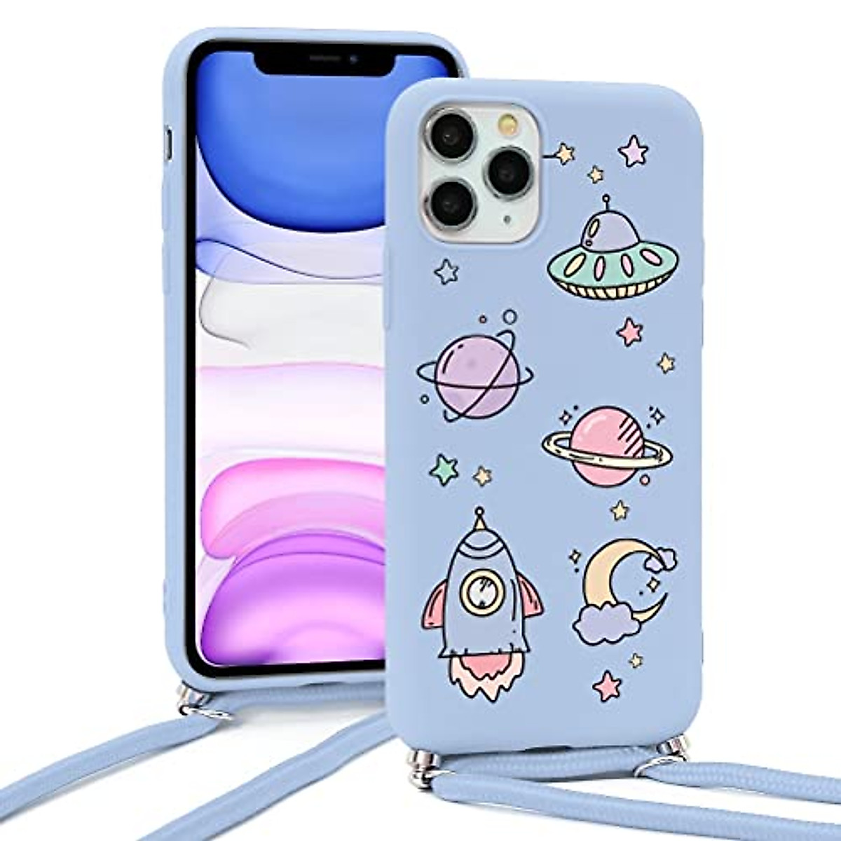 KAPUCTW for Apple iPhone SE 2022/2020/7/8 Case with Strap Crossbody Lanyard Case, Soft TPU with Adjustable Nylon Lanyard Neck Holder, Design Phone Lanyards for iPhone SE 3 4.7 inch,Star Rocket