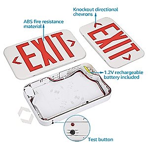 TORCHSTAR LED Exit Sign, Emergency Exit Light with Battery Backup, Double Face, UL 924, AC 120/277V, Damp Location, Hardwired Red Letter Exit Lights for Business, Pack of 2