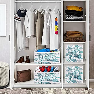 Blueangle Sea Turtle Starfish Cube Storage Bin, 11 x 11 x 11 in, Large Collapsible Organizer Storage Basket for Home Décor（878）