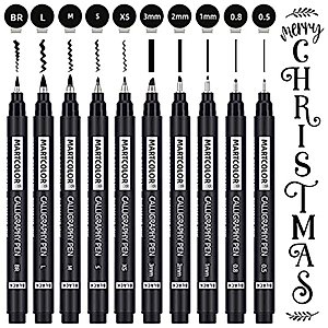 MARTCOLOR Calligraphy Pens, 10 Size Hand Lettering Pens for Beginners Writing, Art Drawings, Sketching, Scrapbooking, Journaling, Brush Markers Set for Artist Adults Kids Beginner