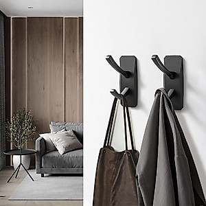 INVIHUG, Large Size Modern Adhesive Wall Hooks, Heavy Duty RV Hooks for Hanging Jacket, Coat, Towel, Robe, Loofah in Bathroom, Kitchen, Rv and Office Wall Mount (2 Packs, Black)