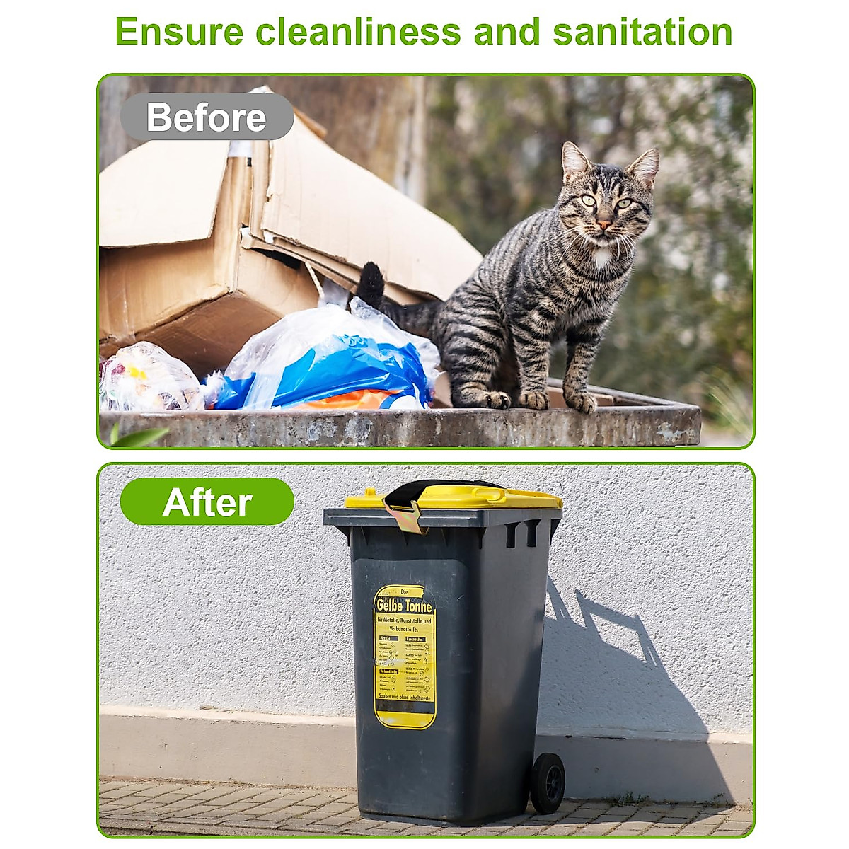 Bear Proof Trash Can Lid Lock, Universal Adjustable Garbage Can Locks for Raccoons Squirrels Dogs, No-Drill Trash Bin Security Strap Outdoor to Prevent Animals and Strong Winds (2)