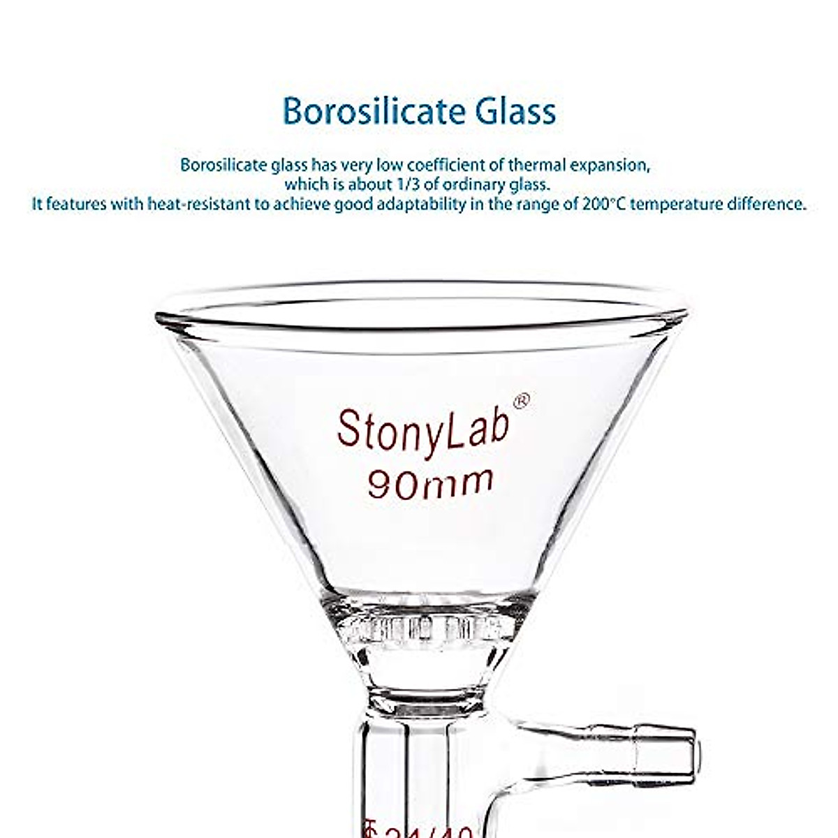 stonylab Borosilicate Glass Filter Funnel with 90mm Top Outer Dimension, 24/40 Inner Joint Glass Filtering Funnels