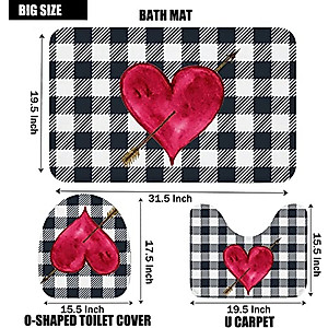 Gulidi Valentines Love 3 Piece Bath Mat Sets, Sweet Doughnut I Love You Saying Words Bathroom Mats Set for Valentine's Day Decor Absorbent U-Shaped Contour Toilet Mat, Toilet Lid Cover, Large
