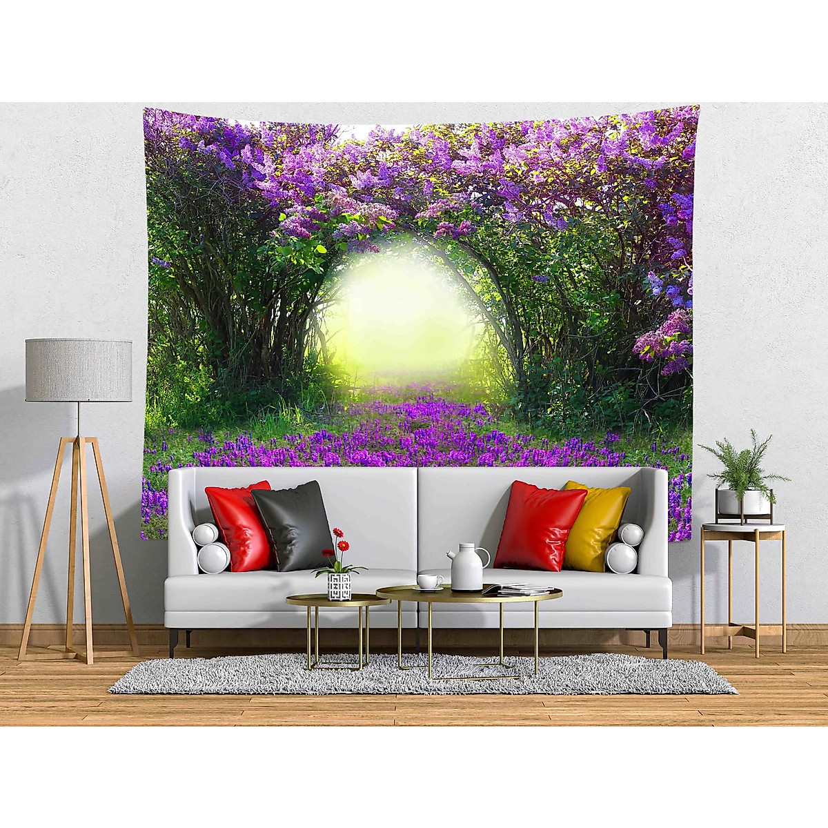 Loccor 9x6ft Spring Scenery Tapestry Photography Backdrop Secret Garden Purple Flower Natural Wall Art Large Wall Hanging Living Room College Dorm Home Apartment Decoration Banner Bedroom Aesthetic