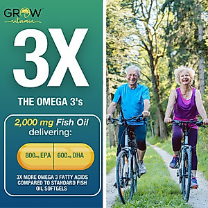 grow vitamin OmegaVita Fish Oil : 800 mg EPA 600 mg DHA Omega 3 Supplement for Heart, Brain & Immune Support, Absorbable Triple Strength Fish Oil Supplement - 2000 mg Per Serving, 30 Day Supply