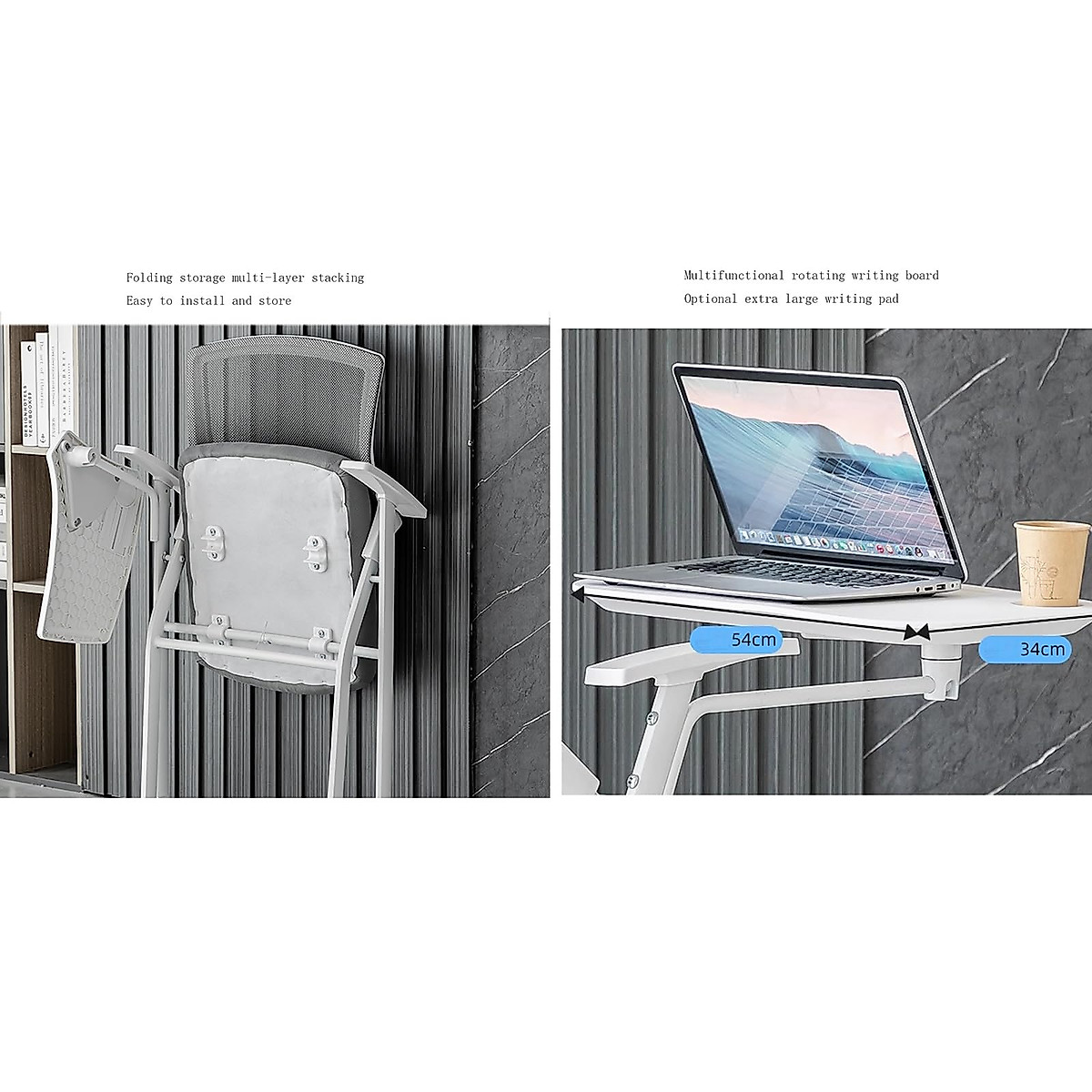 Favourite Training Chair with Table Board Conference Room Folding Chair Office Chair Training Table and Chair Integrated White Conference Chair with Writing Board (Color : Black)