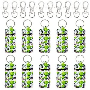 allydrew 10 Pack Chapstick Holder Keychain, Keyring for Lip Balm Lip Gloss Lipstick with 10 Pieces Metal Keyring Clasps, Tennis