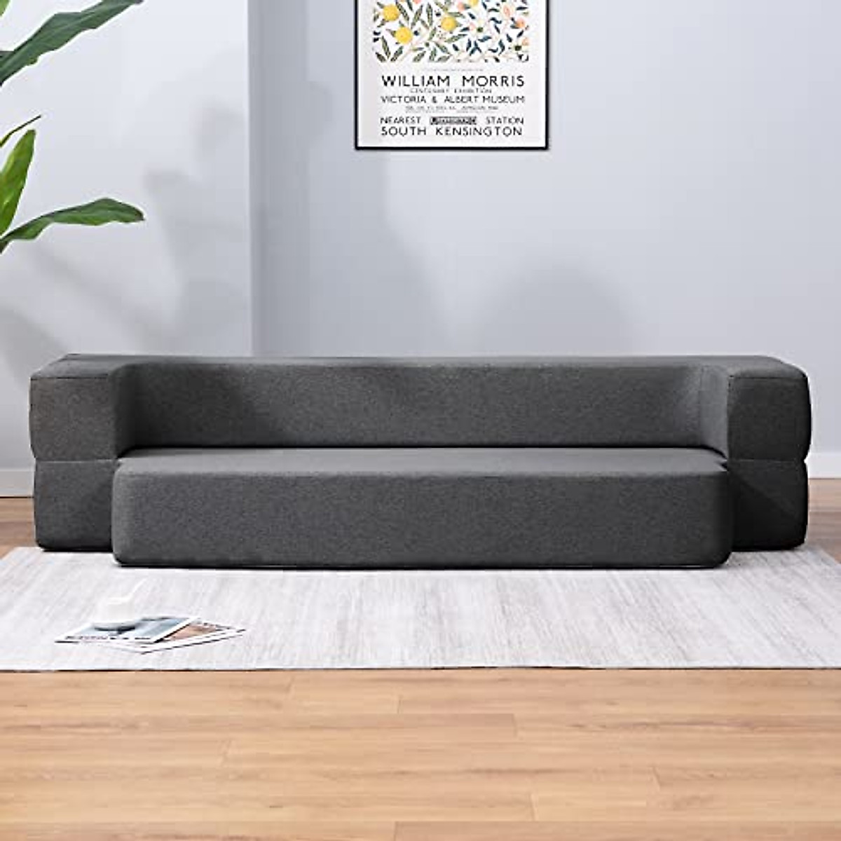 ZAFLY Queen Folding Sofa Couch Bed,8.6" Flip Out Sofa Bed,Convertible Sleeper Sofa Bed,Comfy Floor Couch Bed,Futon Sofa Bed Memory Foam Mattress,Linen Fabric Small Couches for Small Spaces,Dark Grey