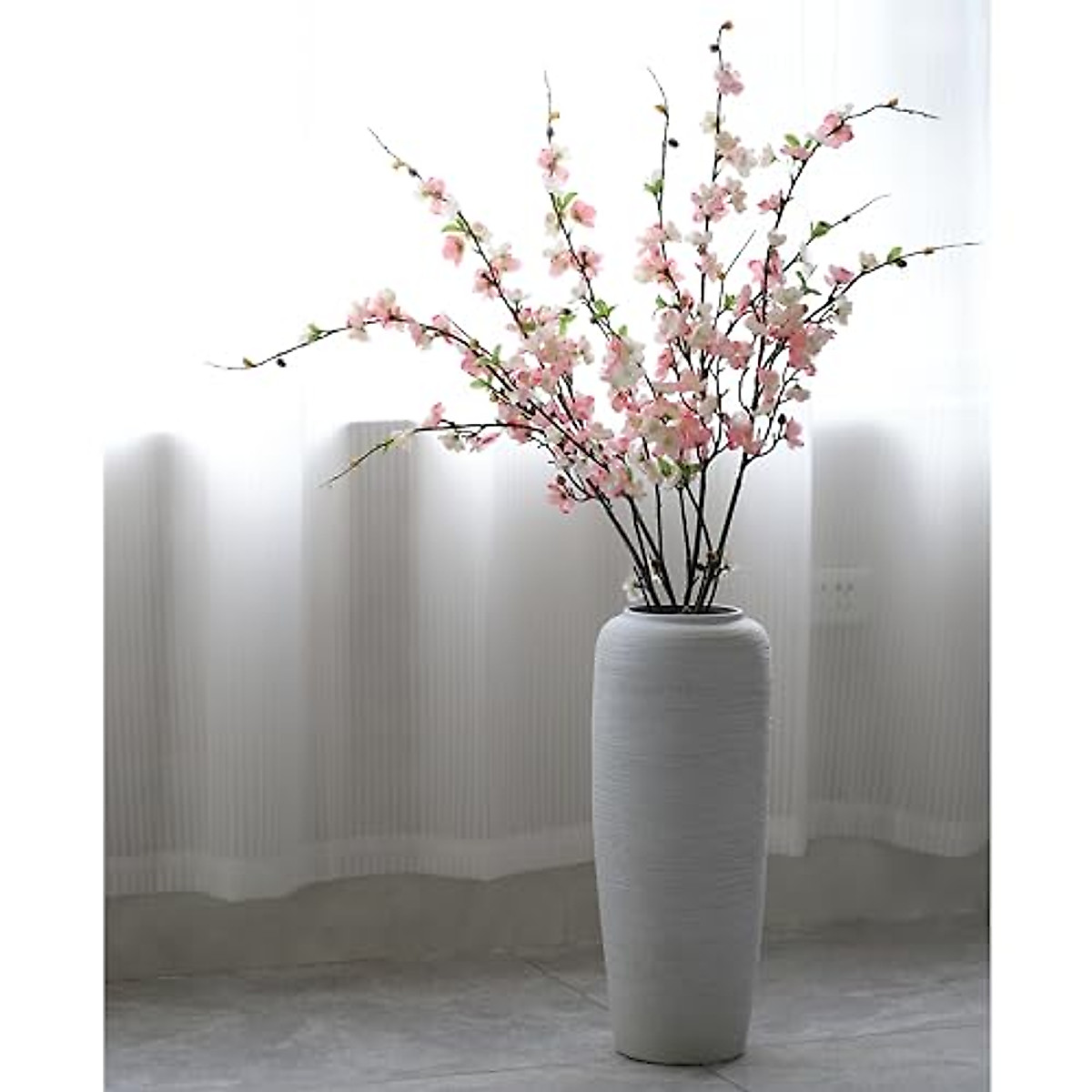 florisso Artificial Cherry Blossom Flowers Branches Decor for Vase Pink 4 PCS Fake Faux Plum Blossoms Stems Vines for Home Room Indoor Office Wedding Garden Decoration