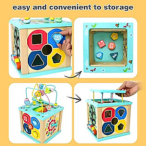 Fajiabao Activity Cube Wooden Baby Toys for 12 18 Months Montessori Toy for 1 Year Old Bead Maze Center Toddlers Birthday Easter Gift Learning for 2 3 Kid Girls Boys