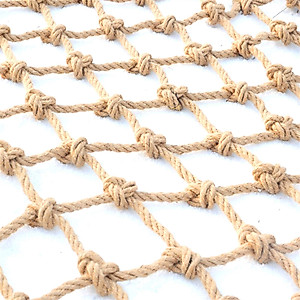 RZM Rope Net Fishing Net Decor Hand Made Clothes Net Wall Hanging Retro Wall Hanging Decoration Safety, 6mm Child Safety Netting for Balcony (Color : Beige-6cm, Size : 3x3m)