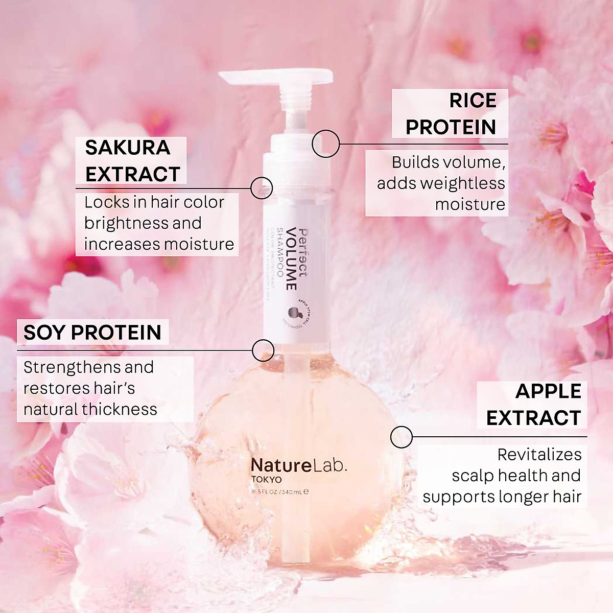 NATURELAB. TOKYO Perfect Volume Shampoo: Hair Volumizer, Build Lift, and Body to Flat, Fine, or Limp Hair I 11.5 FL OZ / 340ml