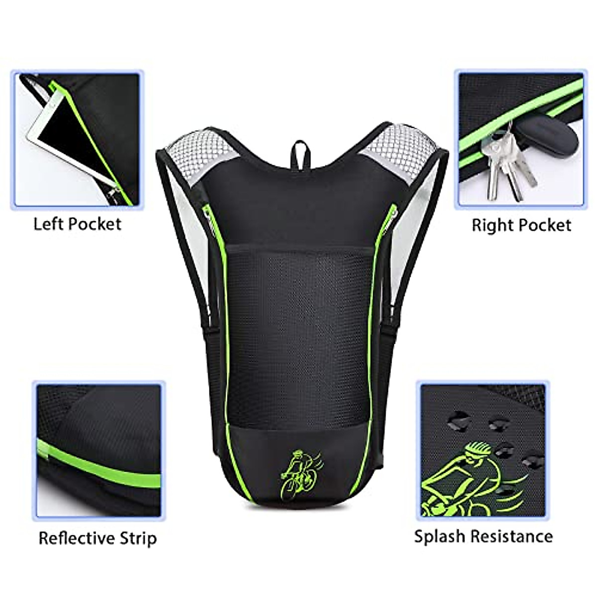 Light Hydration Backpack with 2L Water baldder Lightweight Hydration Packs Rucksack Water Backpack for Running Hiking Camping Skiing Cycling Daypack (Green)