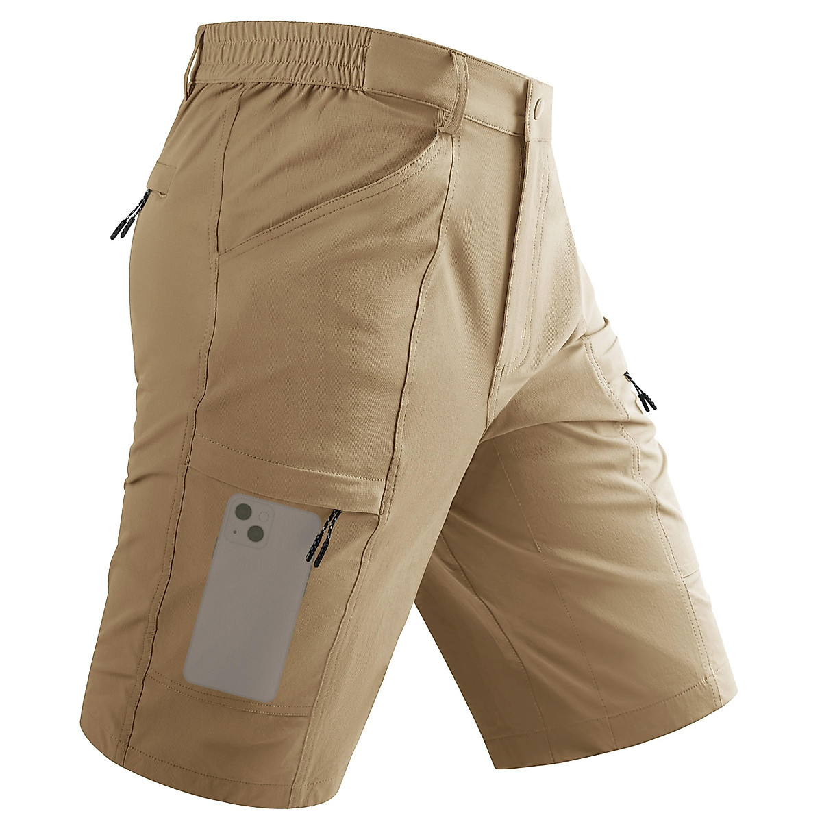 TACVASEN Hiking Shorts Men Quick Dry Water Resistant Summer Shorts for Cargo Fishing Work with 5 Zipper Pockets Khaki 38