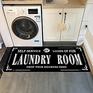 Laundry Room Rug Non Slip Floor mats Farmhouse Large Laundry Rugs for Laundry Room Mat Washer and Dryer Carpet Laundry Room Decor 20x59inch(Black1)