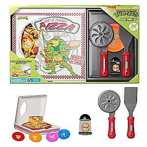 Kids Pizza Toy Set, Pretend Kitchen Play Food, Slice & Serve Toy Pizza with Box, Pie Cutter & Fake Condiments