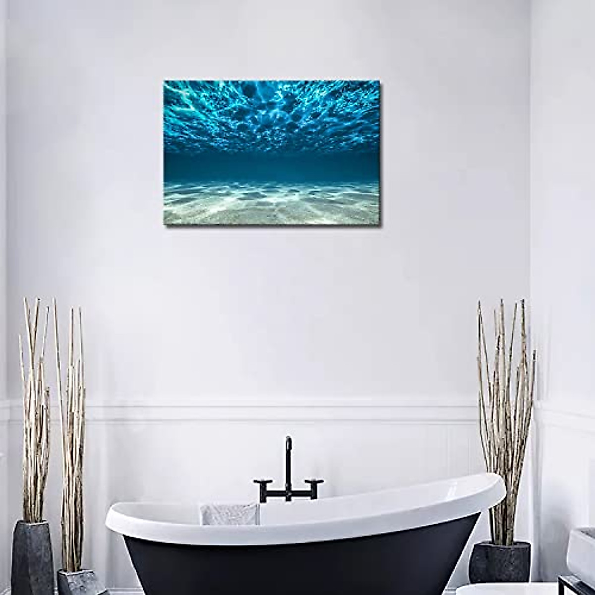 Blue Ocean Bottom View Beneath Surface Wall Art Painting The Picture Print On Canvas Seascape Pictures for Home Decor Decoration Gift (Stretched by Wooden Frame,Ready to Hang)