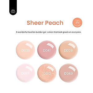 Beetles Builder Gel 6 Colors, 8 in 1 Strengthener Jelly Gel Time to Relax Sheer Peach Clear Builder Nude Pink Skin Tone for All Hard Gel Extension Base Nail Gel False Nail Tips Glue