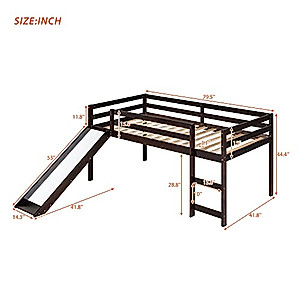 LostCat Twin Loft Bed with Slide, Low Loft Bed with Stairs and Chalkboard, Wood Twin Bed Frame for Kids with Slide, Space-Saving Wooden Child Bed Frame for Boys or Girls, Espresso
