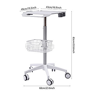 RustyVioum Mobile Trolley Cart Medical Cart with Wheels, 33.46*43.71inch Height Adjustable Dental Cart Rolling Desktop Lab Cart, 55.12lbs Dental Equipment Holder Car w/19.3*16.9inch Large Tabletop