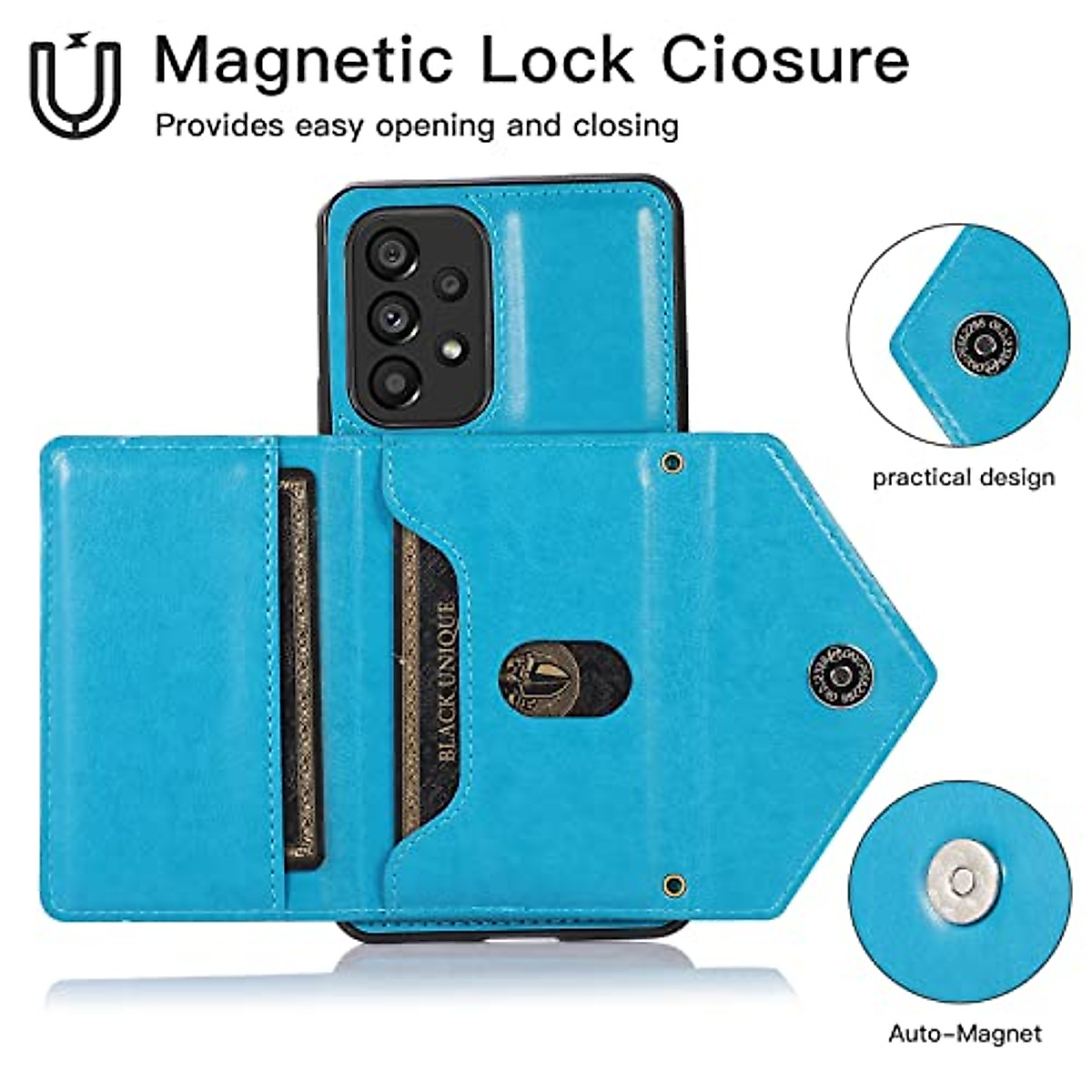 Futanwei Envelope Crossbody Lanyard Case for Galaxy A53 5G Phone | Galaxy A53 5G Wallet Case for Women | Blue