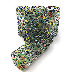 Dos Sueños Hand Blown Mexican Tequila Glasses – Set of 6 Confetti Design Tequila Shot Glasses (2 oz each)