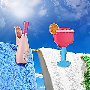 4 Packs Beach Towel Clips Decorative Beach Chair Clips Plastic Windproof Towel Holder Funny Champagne and Margarita Glass Clips Holder for Home Patio and Pool Lounger Accessories