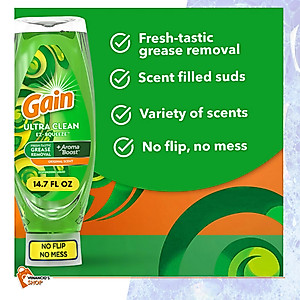 Gain EZ-Squeeze Dishwashing Liquid Dish Soap + Includes Venancio’sfridge Sticker and Cleaning Sponge (Original Scent 14.7 fl oz – Pack of 1)