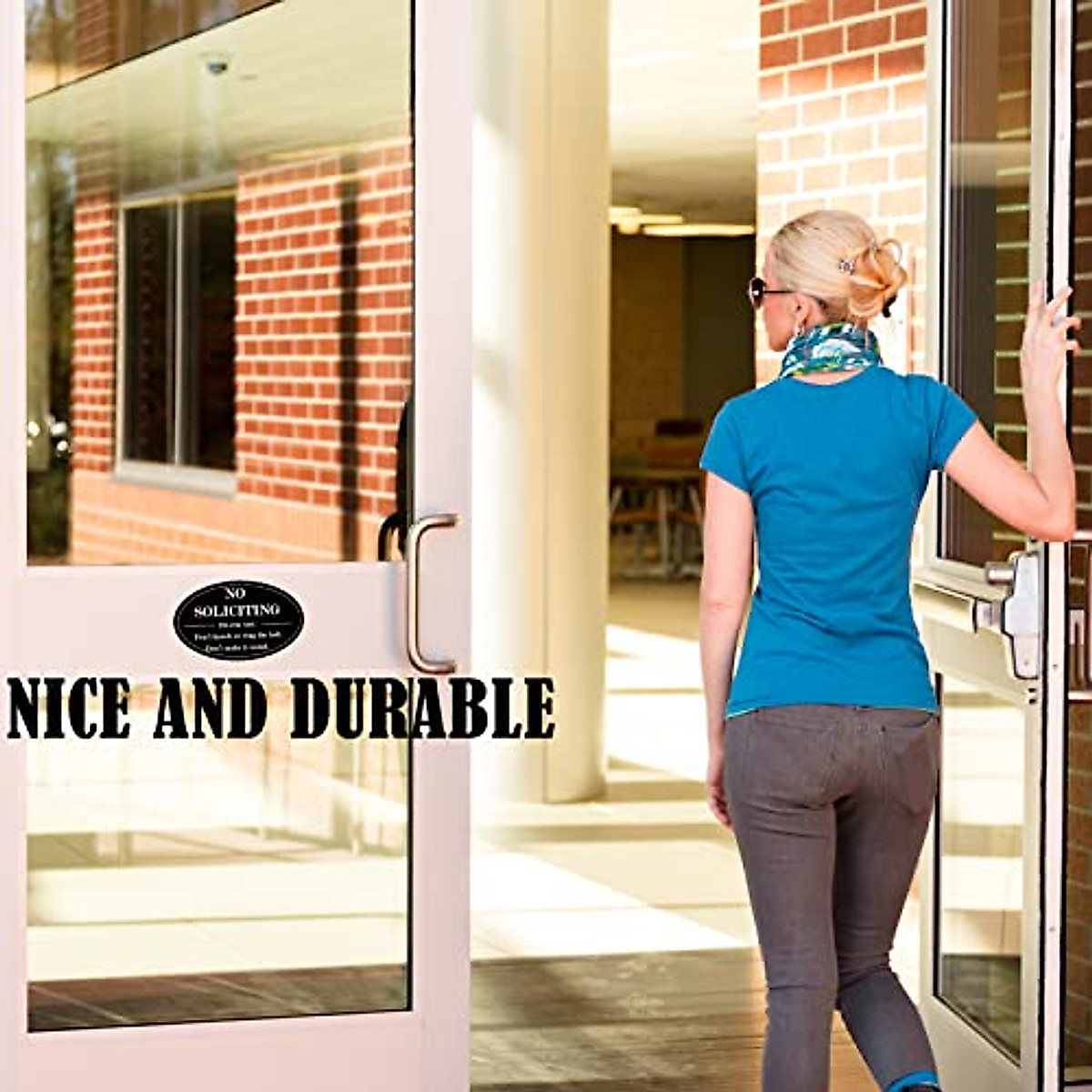 No Soliciting Signs for House, 2pack No soliciting Sign for Home- Printing on Wood, Self adhesive sticker at back, ideal for Front door, window, house,home, office. Black