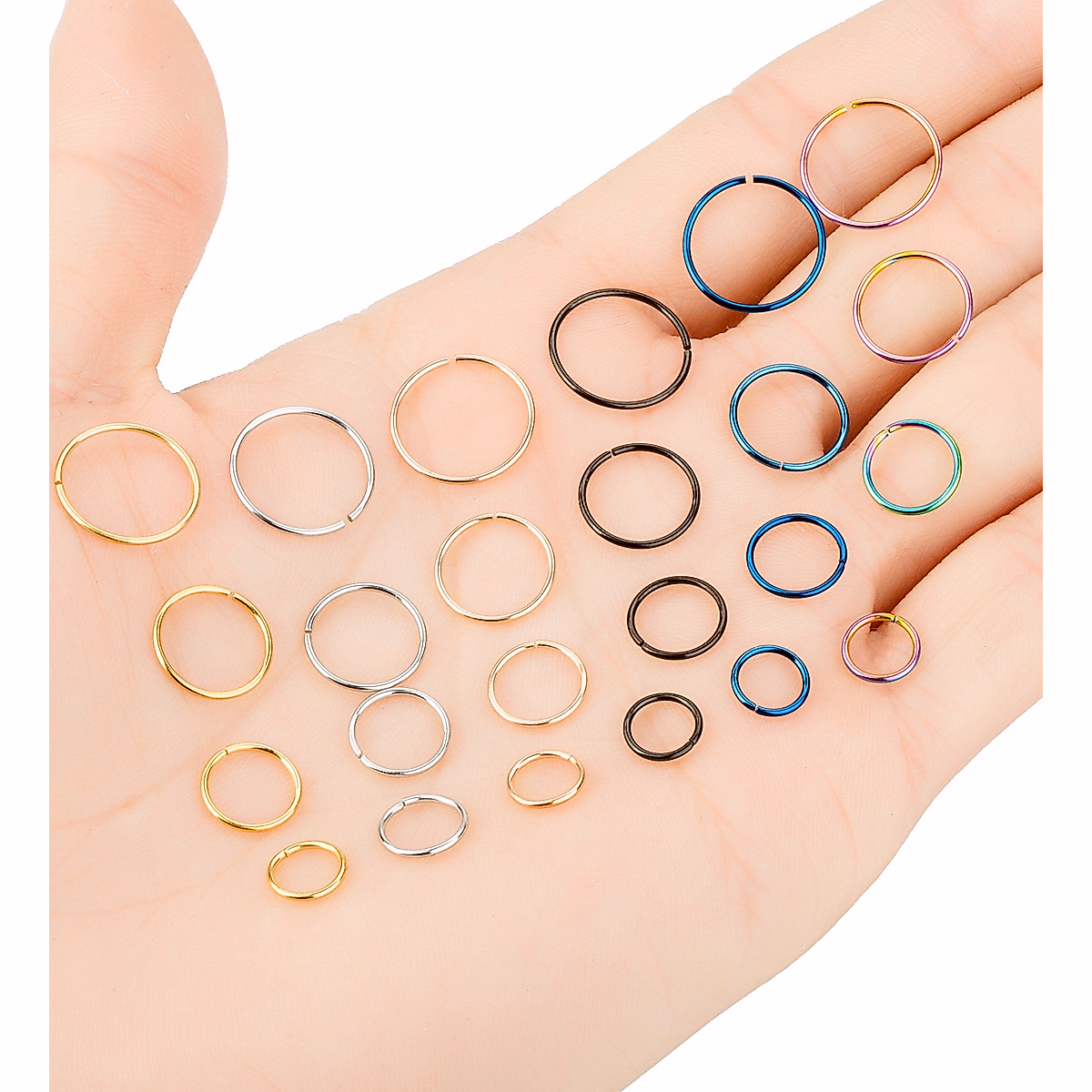 REVOLIA 24Pcs 22G 316L Stainless Steel Nose Rings Hoop Cartilage Ear Septum Piercings 6-12mm