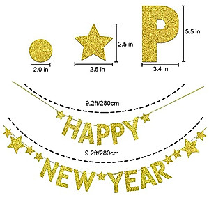 Happy New Year Banner 2022 New Year Party Decorations Glitter Gold Paper Garland Banner for New Year Eve Party Supplies Outdoor Indoor Home Decoration