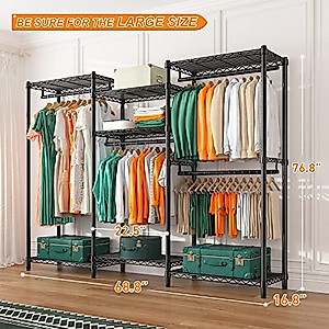 Raybee Clothes Rack for Hanging Clothes Rack Heavy Duty Clothing Rack Load 840 LBS Metal Clothing Racks for Hanging Clothes Rack Heavy Duty Adjustable Wire Garment Rack 76.8" H x 68.8" W x 16.8" D