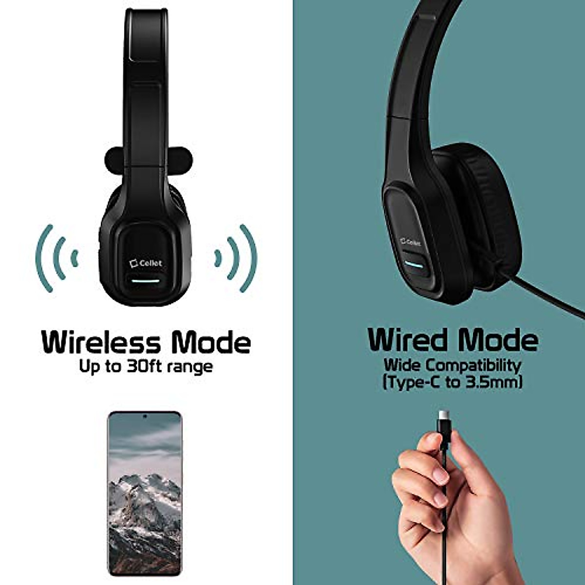 Wireless Bluetooth Headset with Built in Boom Microphone - Noise Cancelling ON Ear Gaming Headphone Compatible for iPhone 14 Pro Max Plus 13 12 11 SE Galaxy Z Flip, Z Fold S22 S21 (Padded ON Ear)