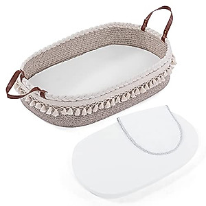 Baby Changing Basket for Babies, Moses Basket Diaper Changing Station Changing Table Topper with Foam Changing Pad 3 Pack Waterproof Cotton Mattress Changing Pad Cover, Boho Nursery Decor