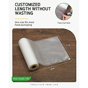 Syntus Vacuum Sealer Bags for Food, 2 Rolls 11" x 50' Commercial Grade Bag Rolls, BPA Free Food Vac Bags for Storage, Meal Prep or Sous Vide