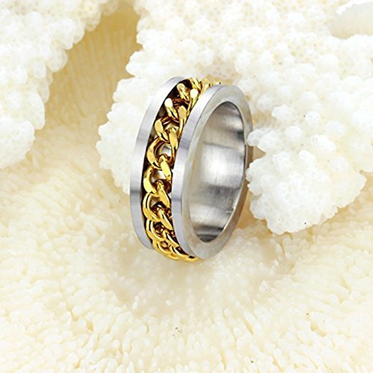 JAJAFOOK Jewelry 8mm Silver and Gold Spinner/Rotatable Chain Eternity Wedding Ring Band for Unisex Rings