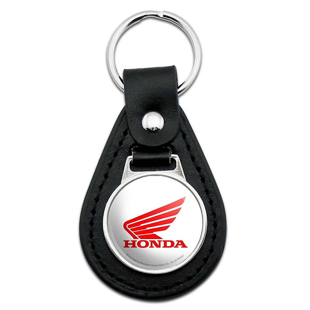 GRAPHICS & MORE Black Leather Honda Powersports Logo Keychain