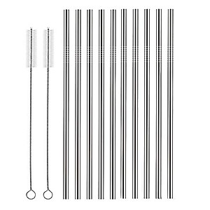 Set of 10 Stainless Steel Straws, HuaQi Straight Reusable Drinking Straws 10.5'' Long 0.24‘’ Dia for 30 oz Tumbler and 20 oz Tumbler, 2 Cleaning Brush Included (10 Straight Straws + 2 Brushes）