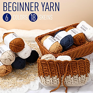 Timgle 18 Pack Beginners Crochet Yarn Cotton Yarn for Crocheting and Knitting with Easy to See Stitches Cotton Nylon Blend Yarn for Crochet Kit Making(Nature Colors)