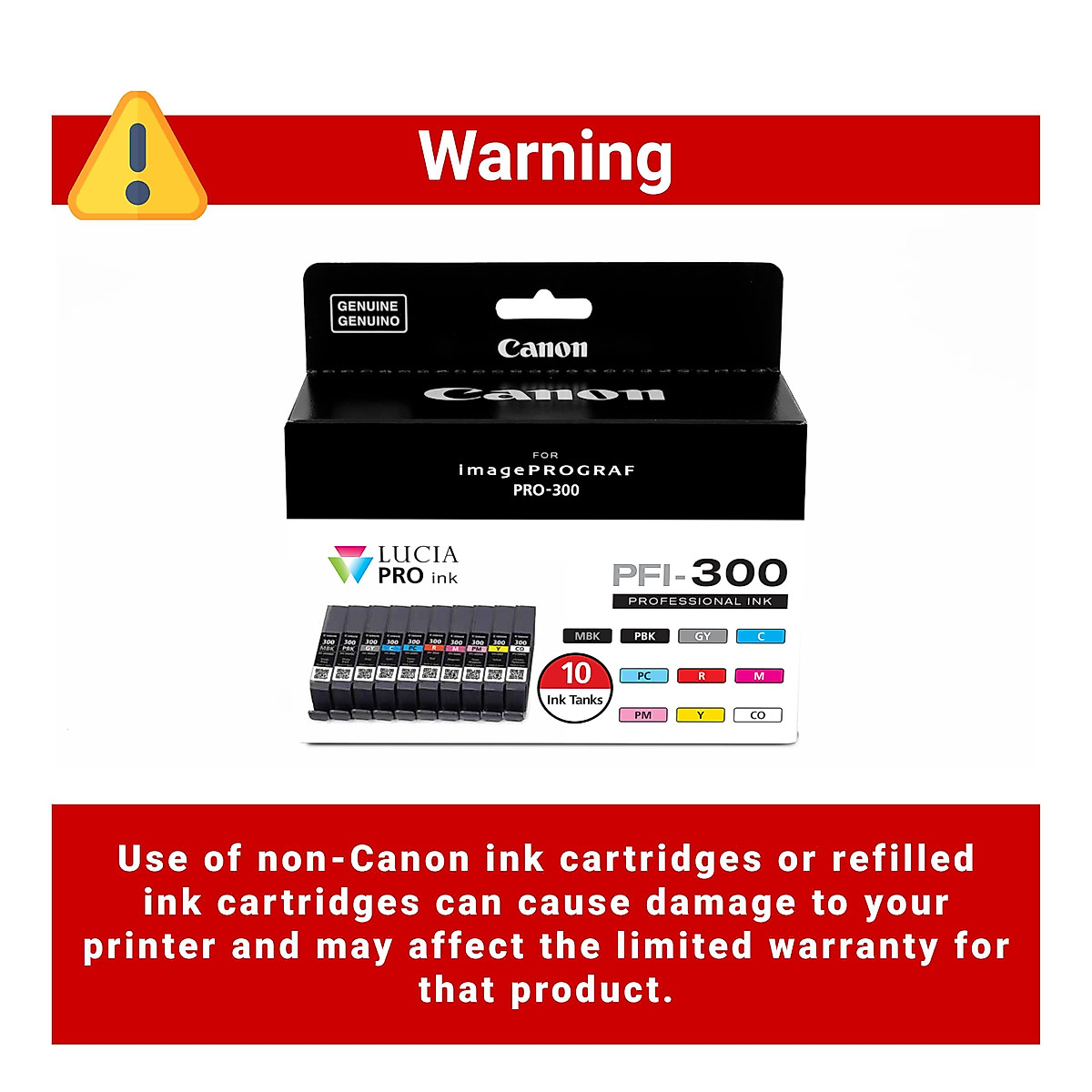 Canon PFI-300 Lucia PRO Ink, 10 Ink Tanks, Compatible to imagePROGRAF PRO-300 Printer, Multi, Standard (4192C007)